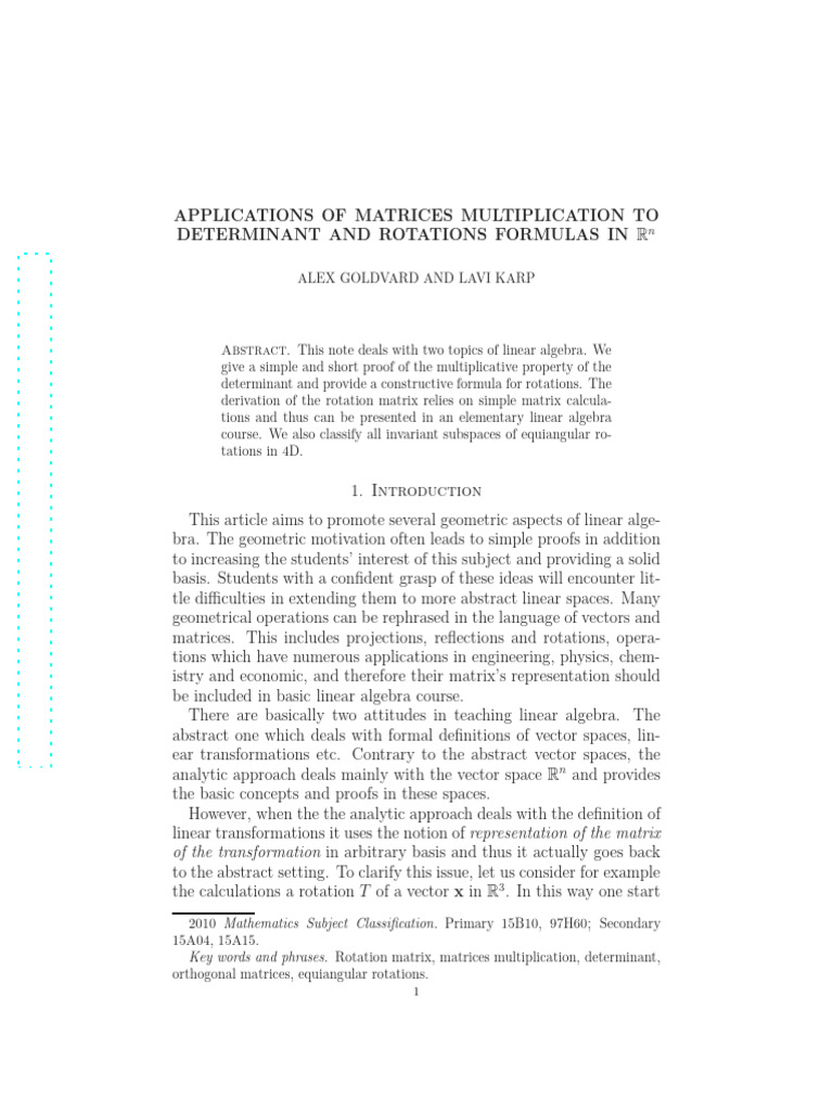 Applications of Matrices Multiplication | PDF | Matrix (Mathematics) | Determinant