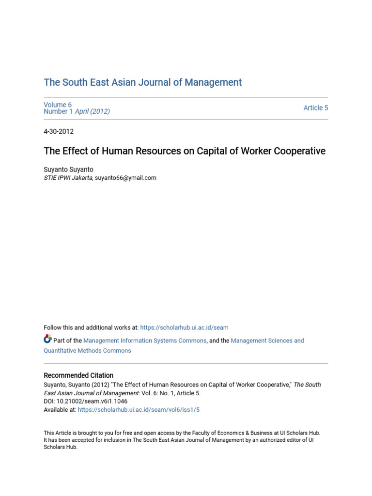 Suyanto - The Effect of Human Resources On Capital of Worker ...