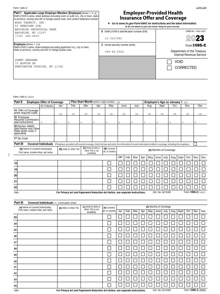 Boro Transit Inc. Form 1095-C Overview | PDF | Social Security Number ...