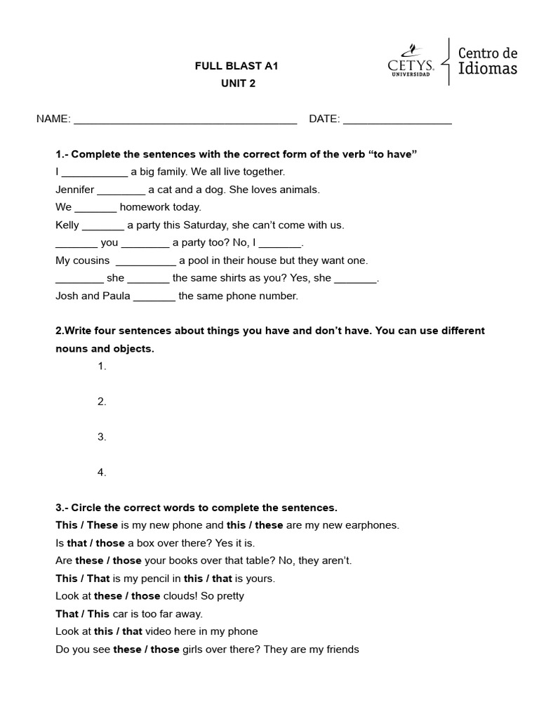 English Grammar Exercises for A1 Unit 2 | PDF | Morphology | Language ...