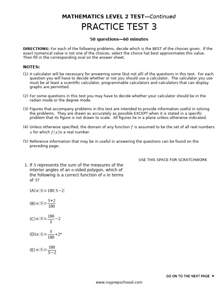 SAT Math L2 13 Practice Test 3 | PDF | Angle | Fuel Economy In Automobiles