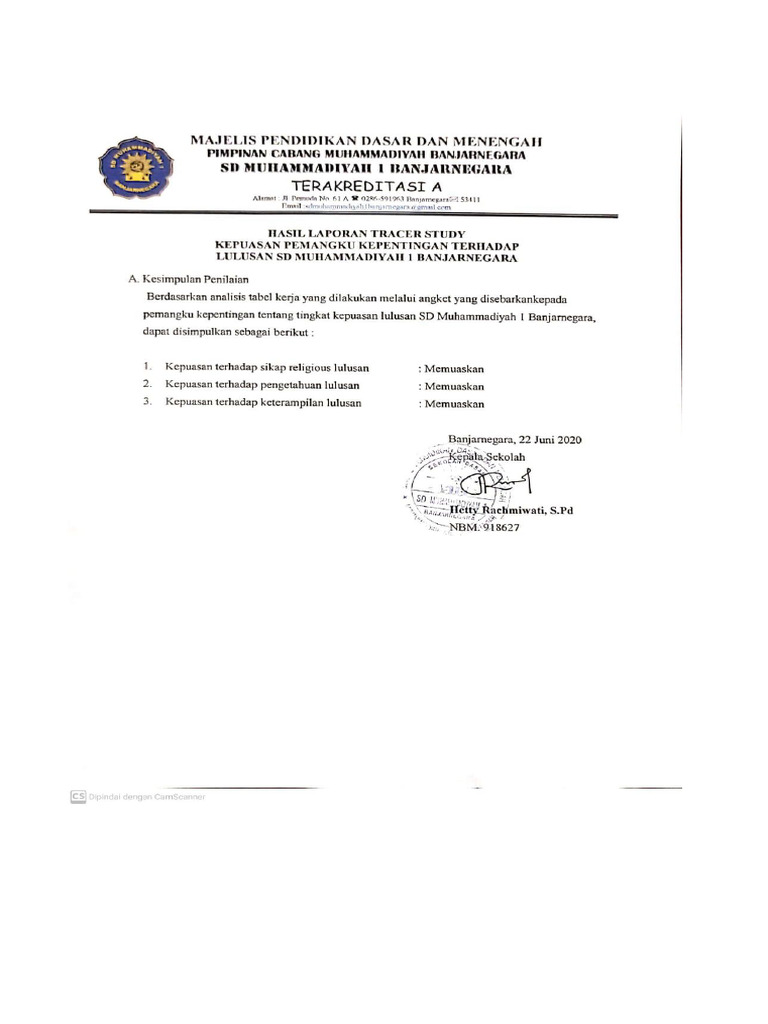 Kuesioner Hasil Laporan Tracer Study SD Muh 1 | PDF