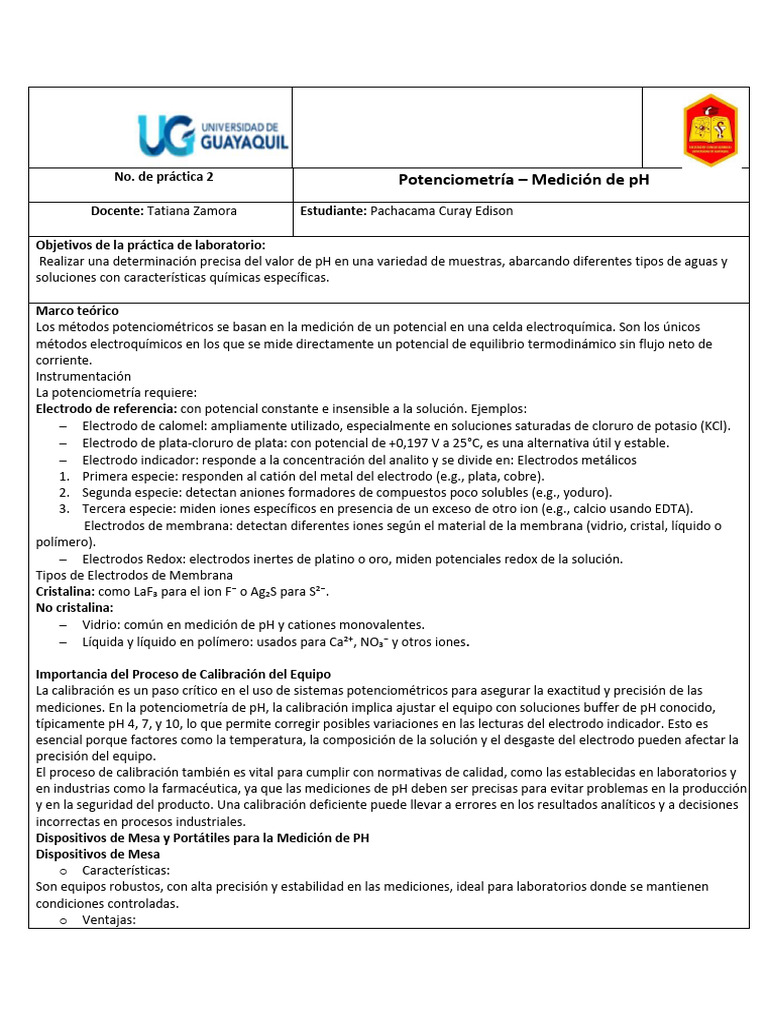 PR #2 Potenciometría - Medición de PH | PDF | Ph | Ciencias fisicas