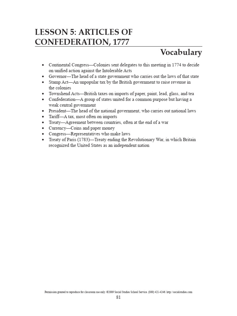 Articles of Confederation Activity | PDF | United States Congress ...