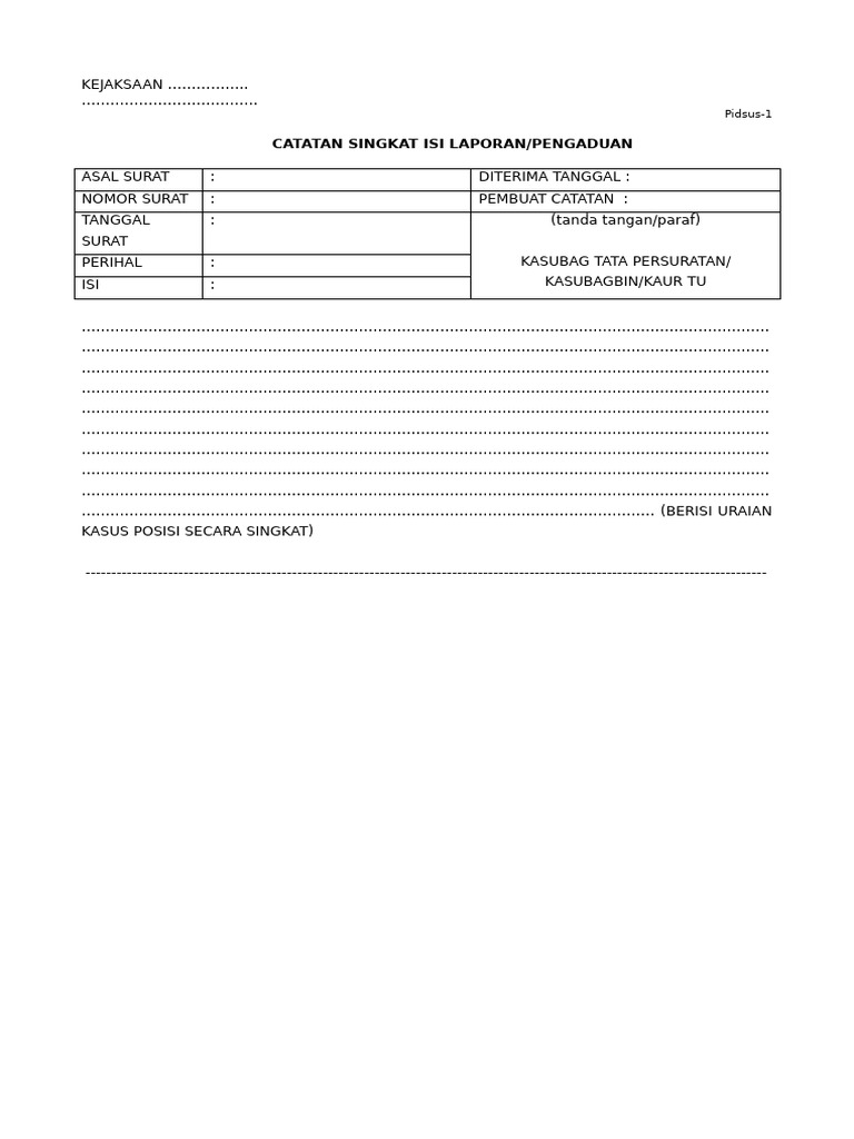 Pidsus-1 (Catatan Singkat Isi Laporan Pengaduan) | PDF