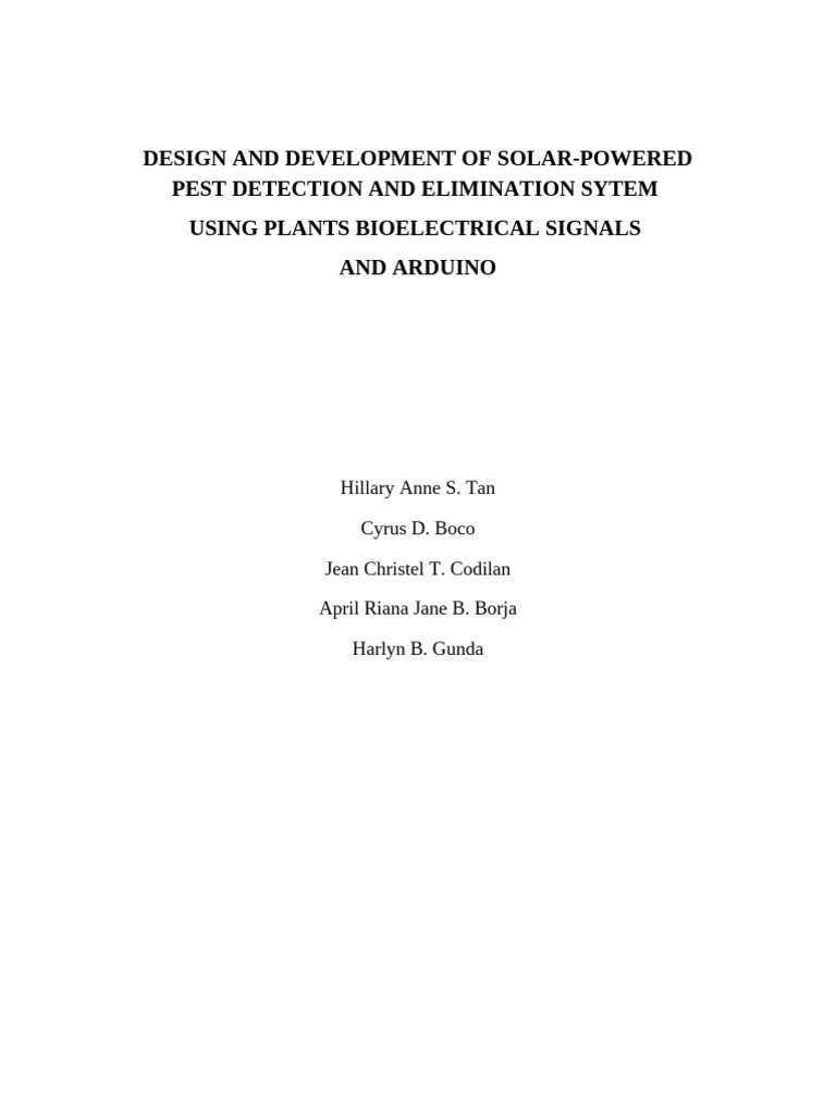 Solar Powered Pest Detection And Elimination System Using Plant Bioelectrical Signals In Arduino