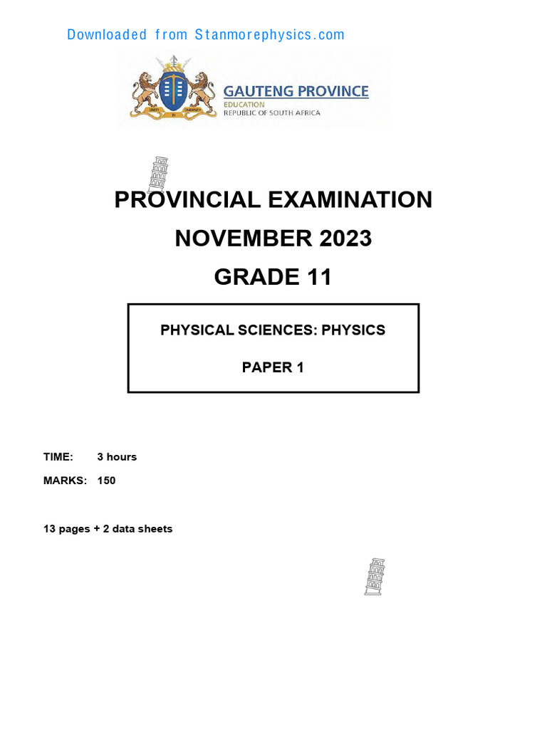 Grade 11 Physics Exam November 2023 | PDF | Euclidean Vector | Force