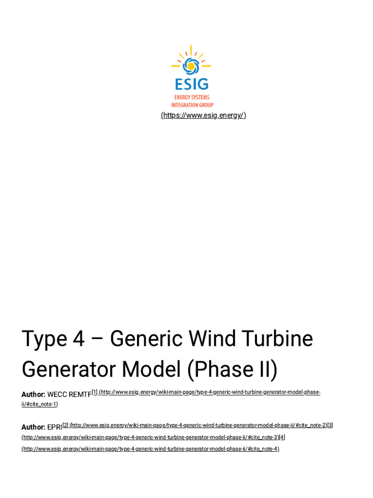 Type 4 - Generic Wind Turbine Generator Model (Phase II) - ESIG | PDF ...