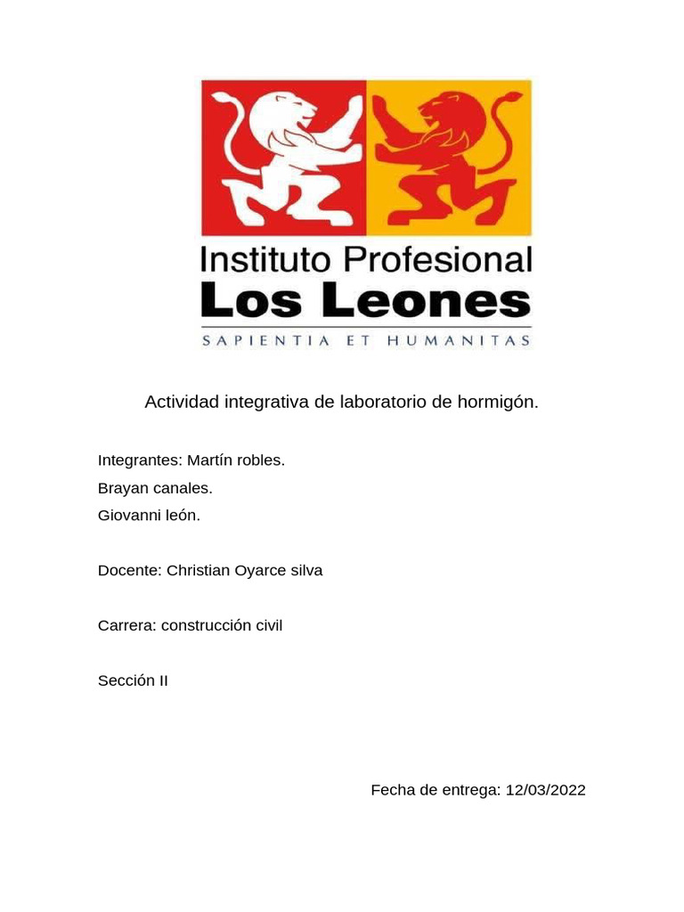 Actividad Integrativa de Laboratorio de Hormigón Brayan Canales ...