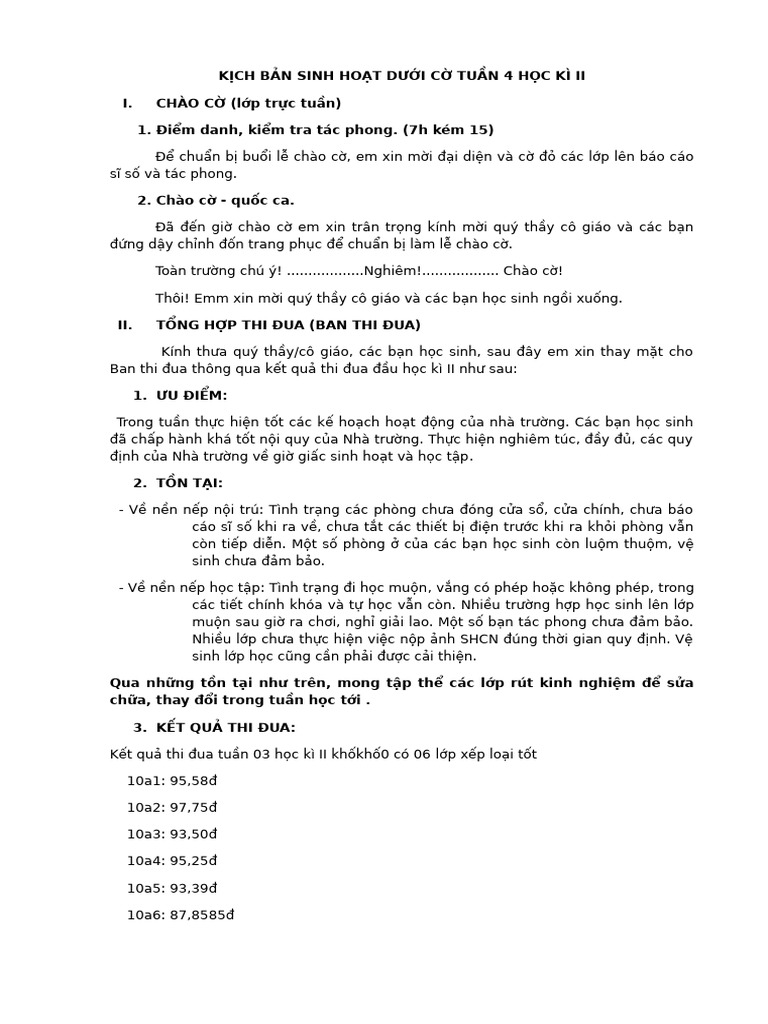 SHDC - TUẦN 4 HKII - 10A4 | PDF