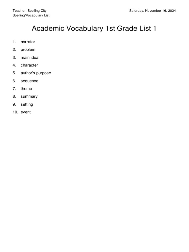 Grade 1 list 1 | PDF