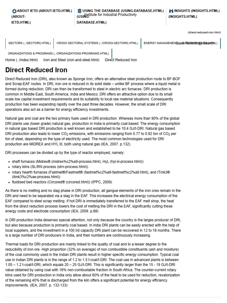 Direct Reduced Iron - Industrial Efficiency Technology & Measures | PDF ...
