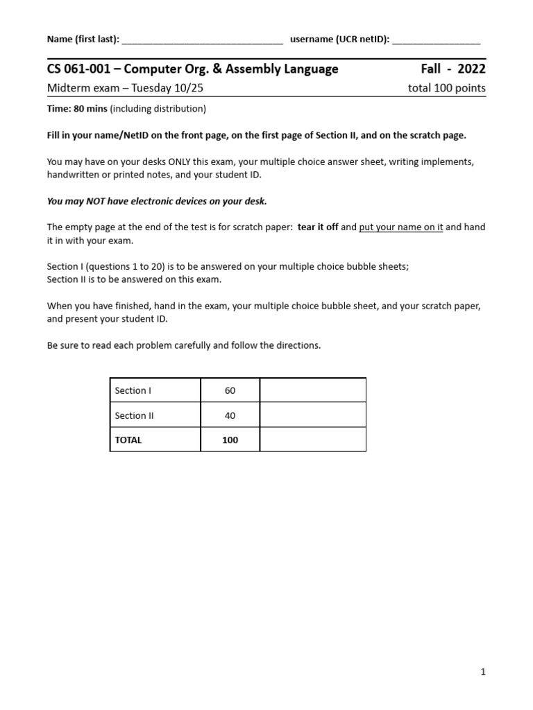 CS061 001 22F Midterm Solutions | PDF | Computer Architecture ...
