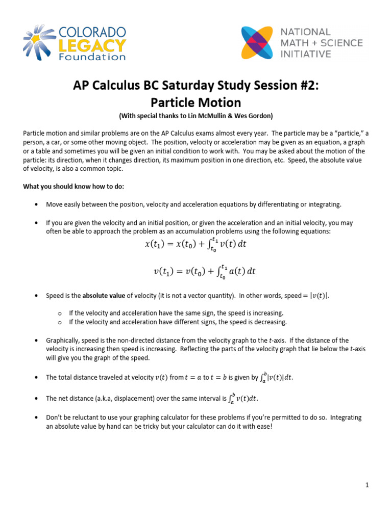 Ap Calc BC Sss 2 - Particle Motion | PDF | Velocity | Acceleration