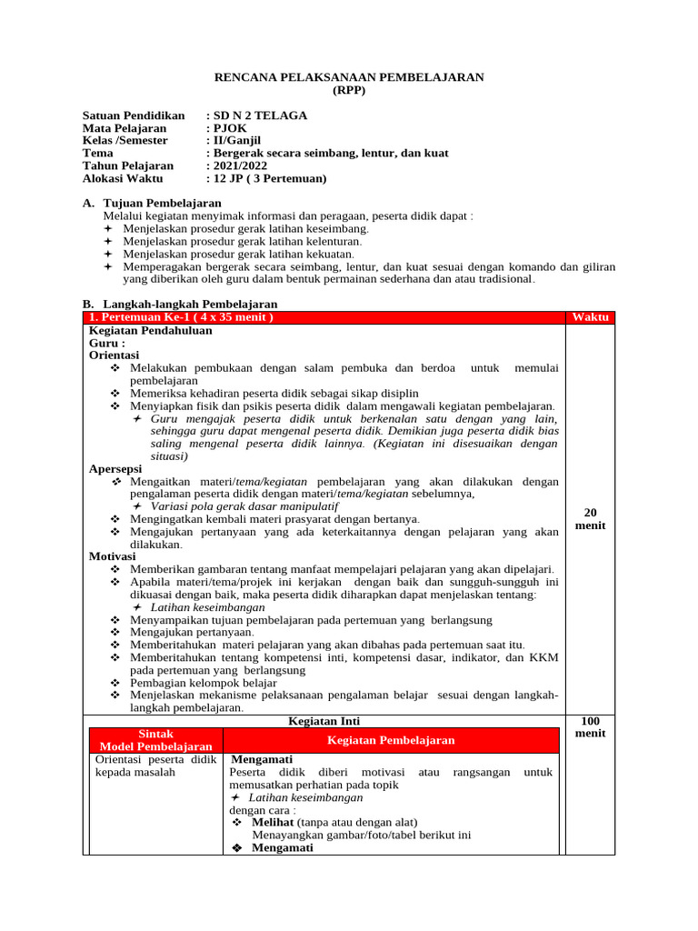 RPP 4 Bergerak Secara Seimbang, Lentur, Dan Kuat | PDF