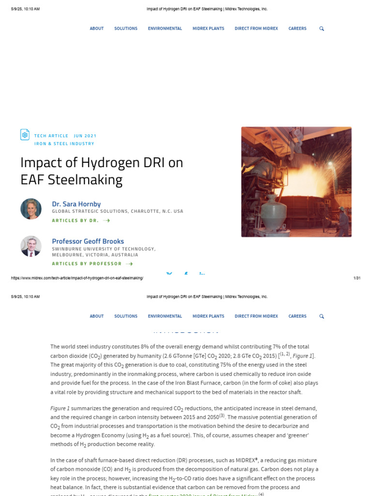 Hydrogen DRI's Impact on Steelmaking | PDF | Steelmaking | Carbon ...