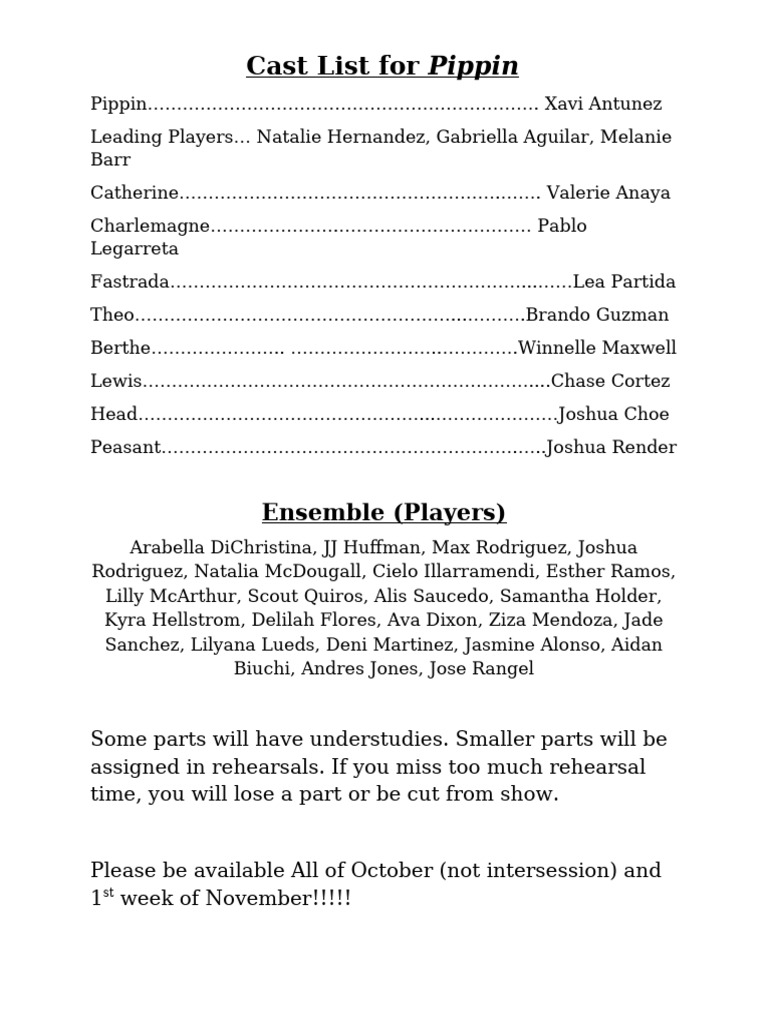 Pippin Cast List | PDF