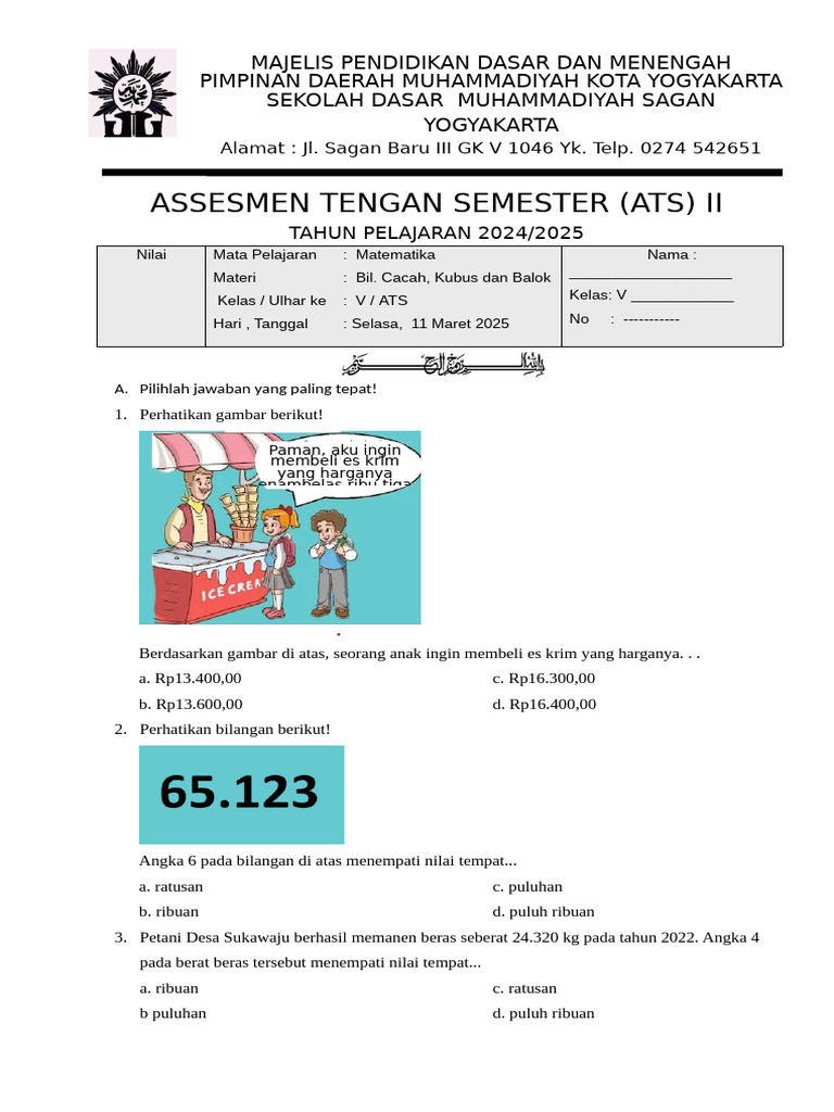 Soal Ats Matematika Sem Ii 2025 | PDF