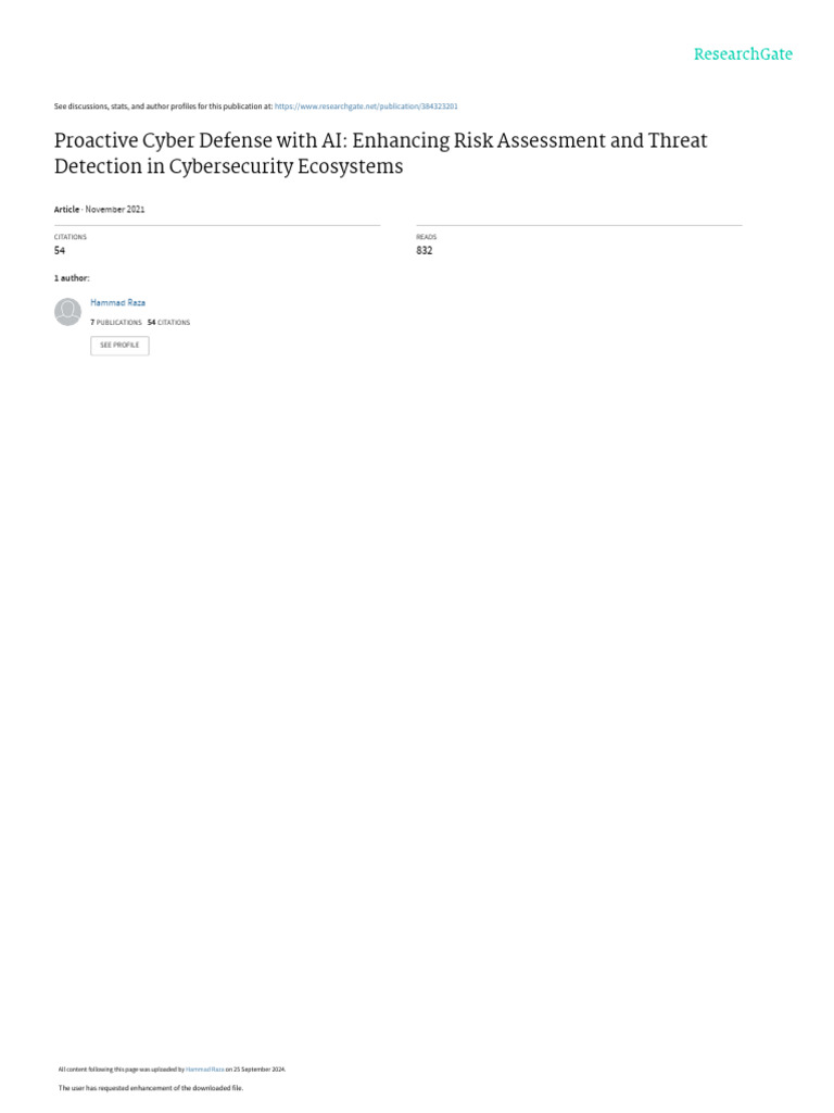 Proactive Cyber Defense With AI Enhancing Risk Assessment and Threat Detection in Cybersecurity ...