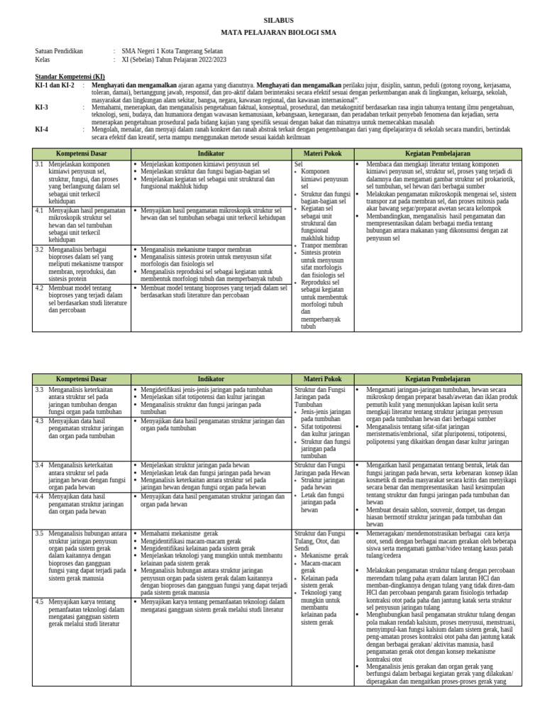 Silabus Kelas XI (2022-2023) | PDF
