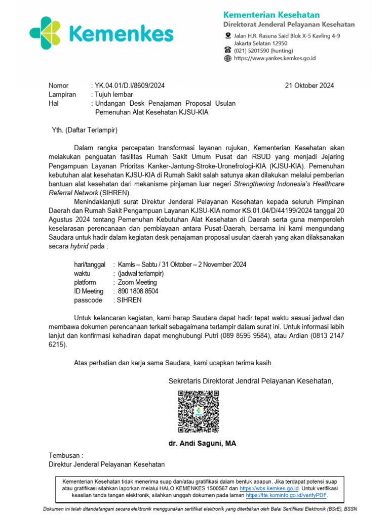 #4 Undangan Daerah Desk Penajaman Proposal Usulan Pemenuhan Alkes KJSU-KIA 31 Okt-2 Nov 2024 | PDF
