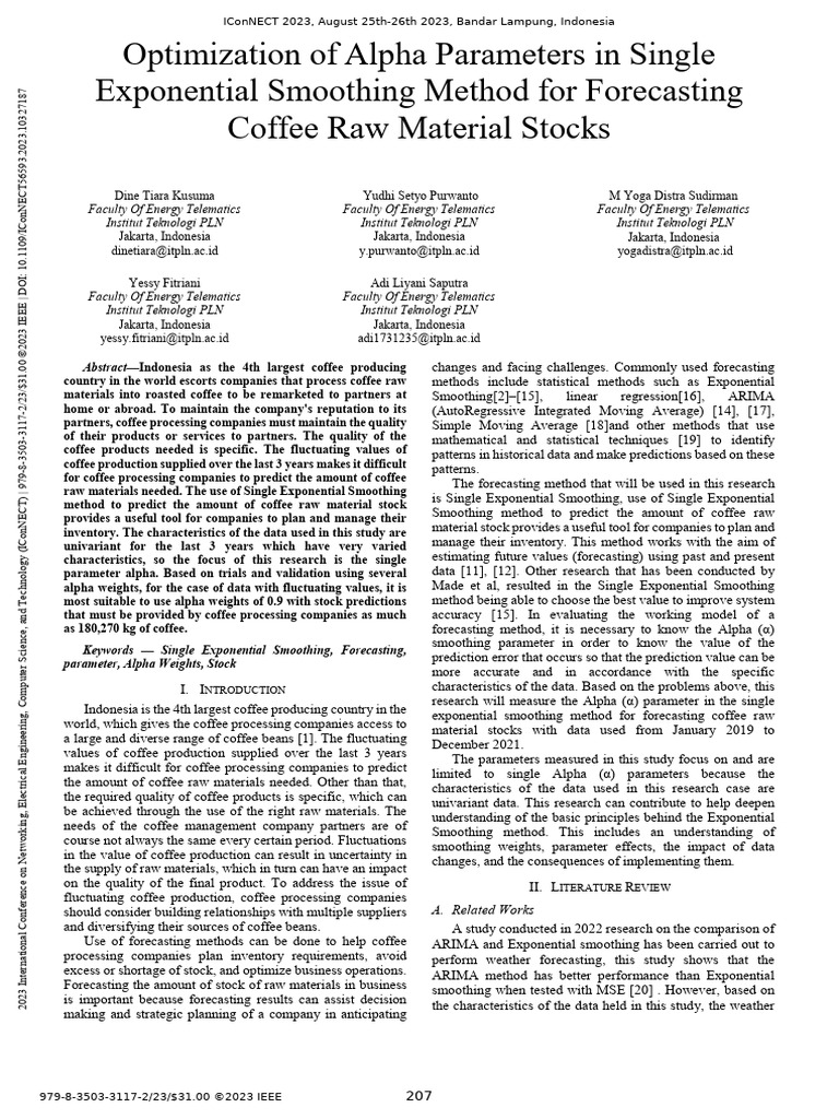 Optimization of Alpha Parameters in Single Exponen v1 | PDF | Forecasting | Mean Squared Error