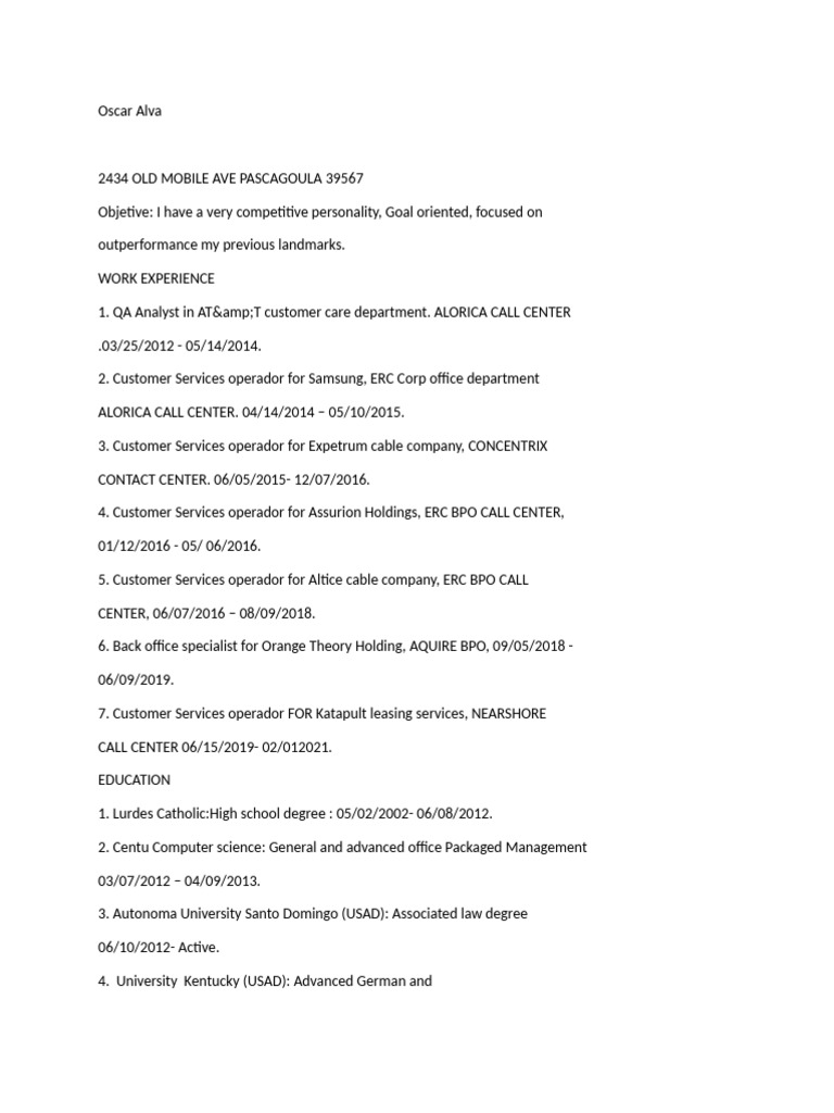 oscar resume | PDF