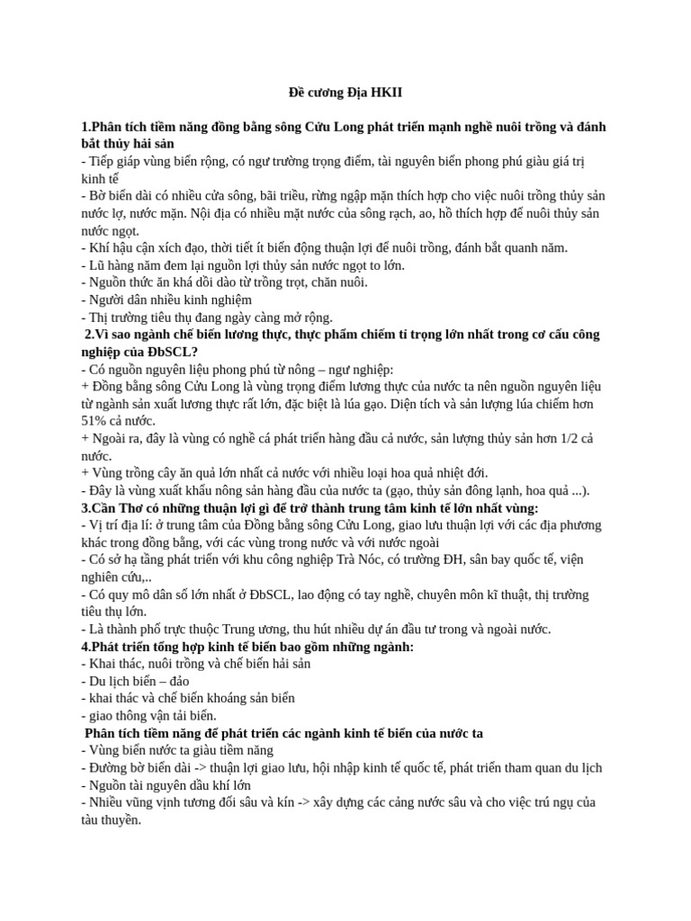 Đề cương Địa HKII | PDF