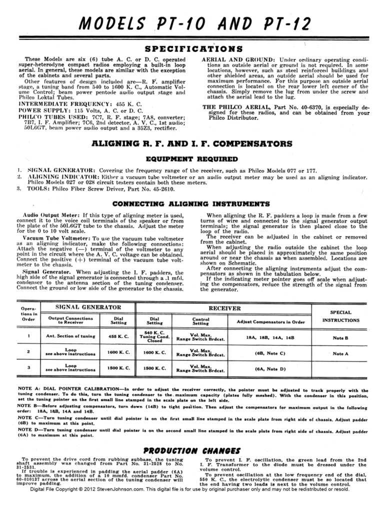 Philco Radios Models - PT10 and PT12 | PDF