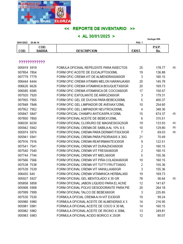 Reporte de Inventario Inicial 100 % Trailer Elorza Gerente Yonhy Osto ...