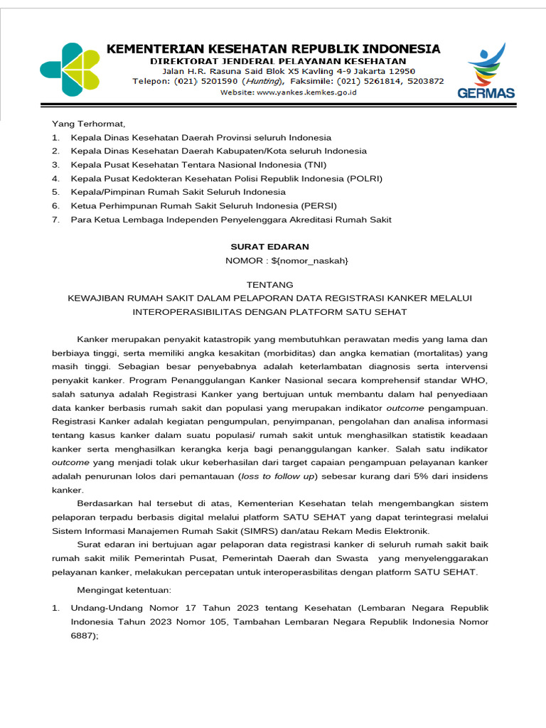 Se Dirjen Yankes Kewajiban Pelaporan Data Registrasi Kanker Yang ...