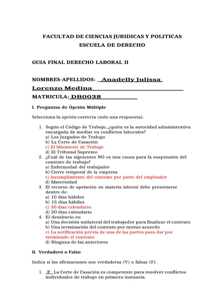 EXAMEN DERECHO LABORAL II VIRTUAL | PDF | Derecho laboral | Justicia