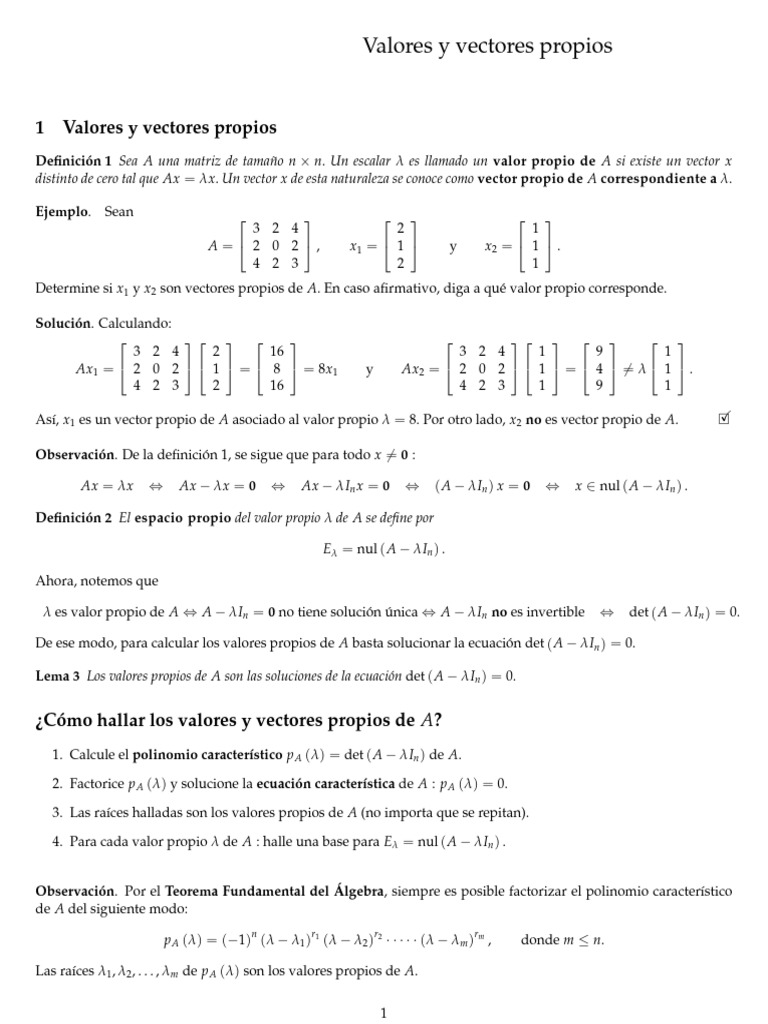 Vectores y Valores Propios | PDF | Valores propios y vectores propios ...