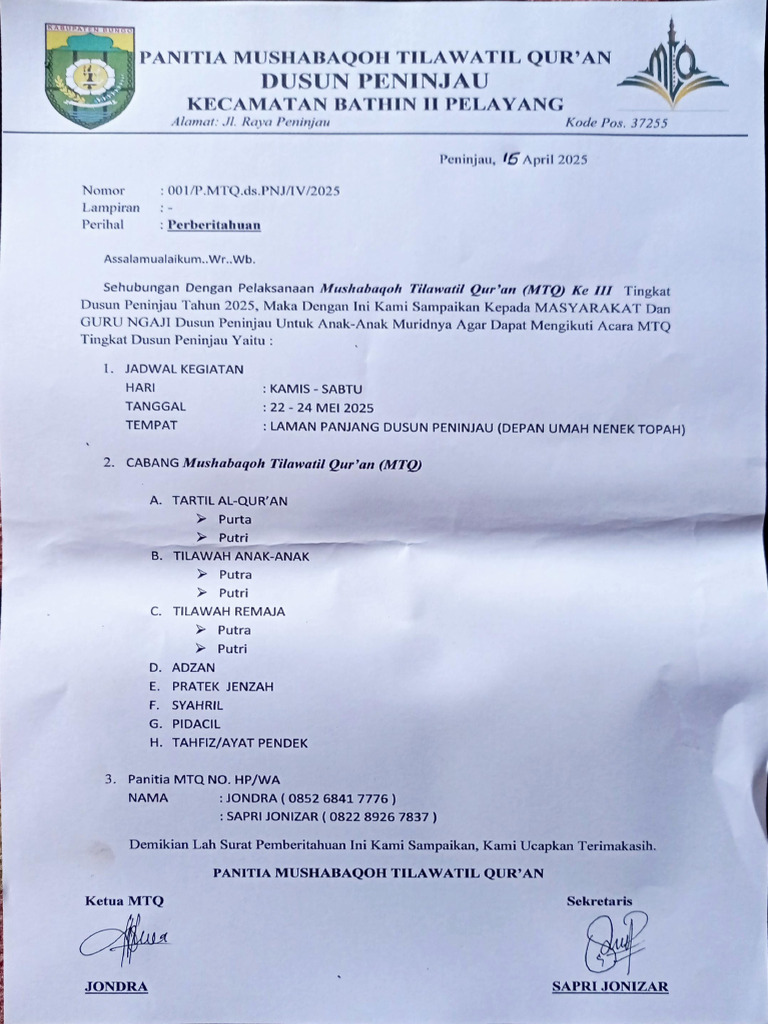 pemberitahuan mtq | PDF