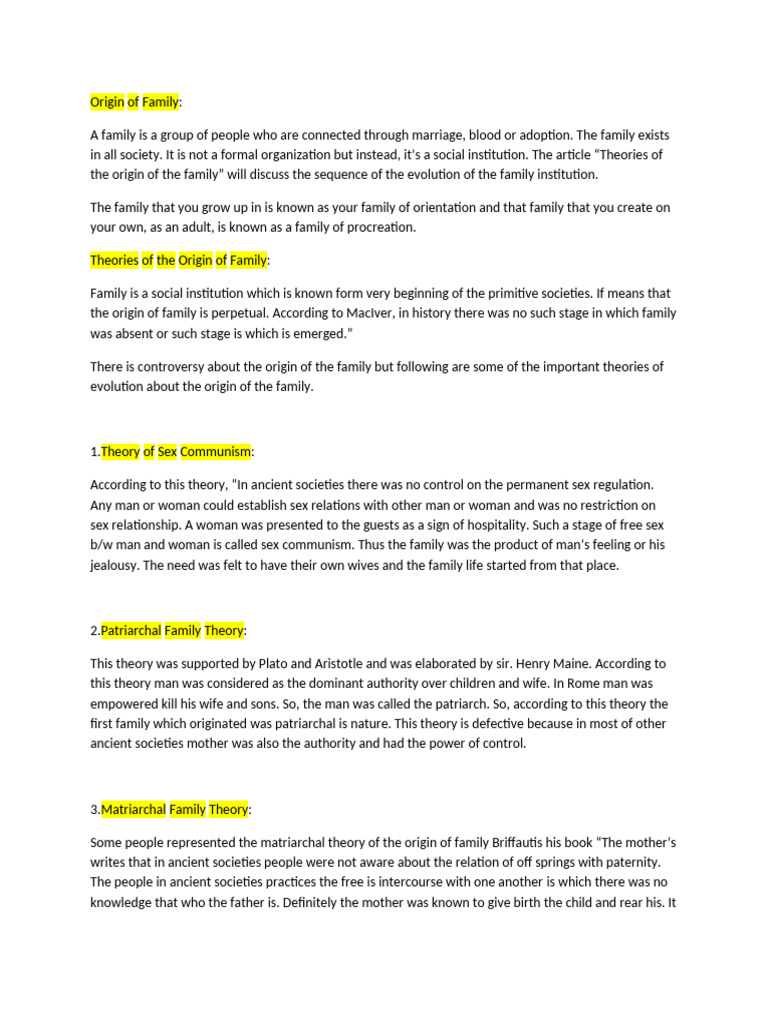 Theories on Family Origin in Sociology | PDF | Patriarchy | Matriarchy