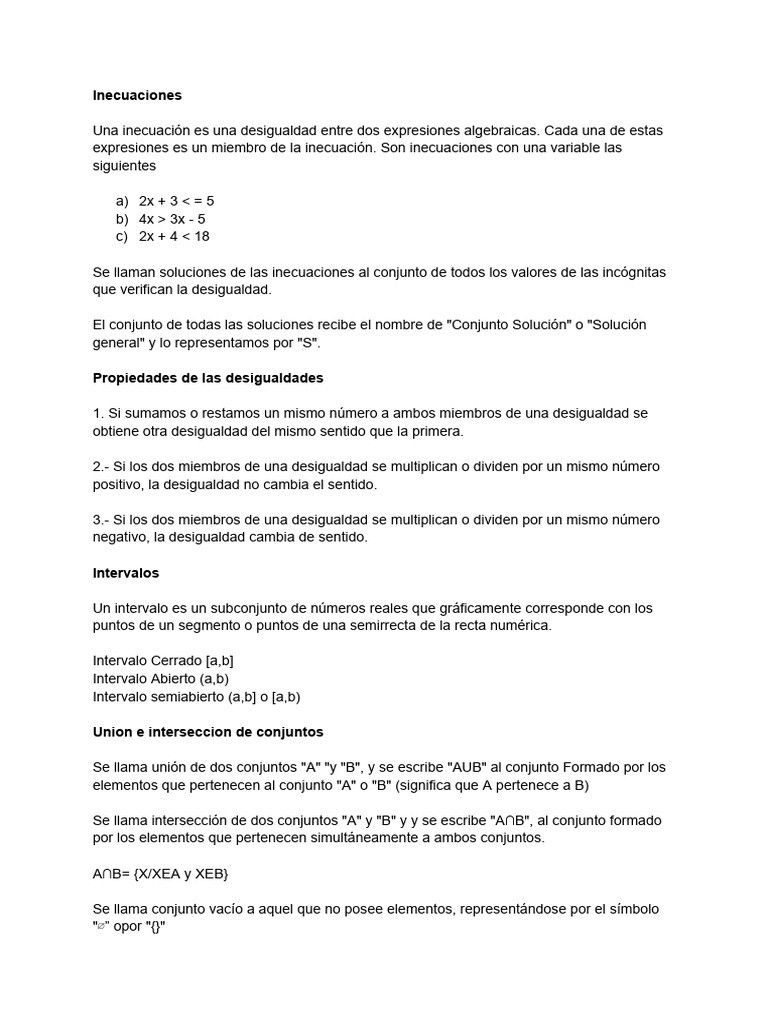 Inecuaciones - Matemáticas | PDF | Desigualdad (Matemáticas) | Factorización