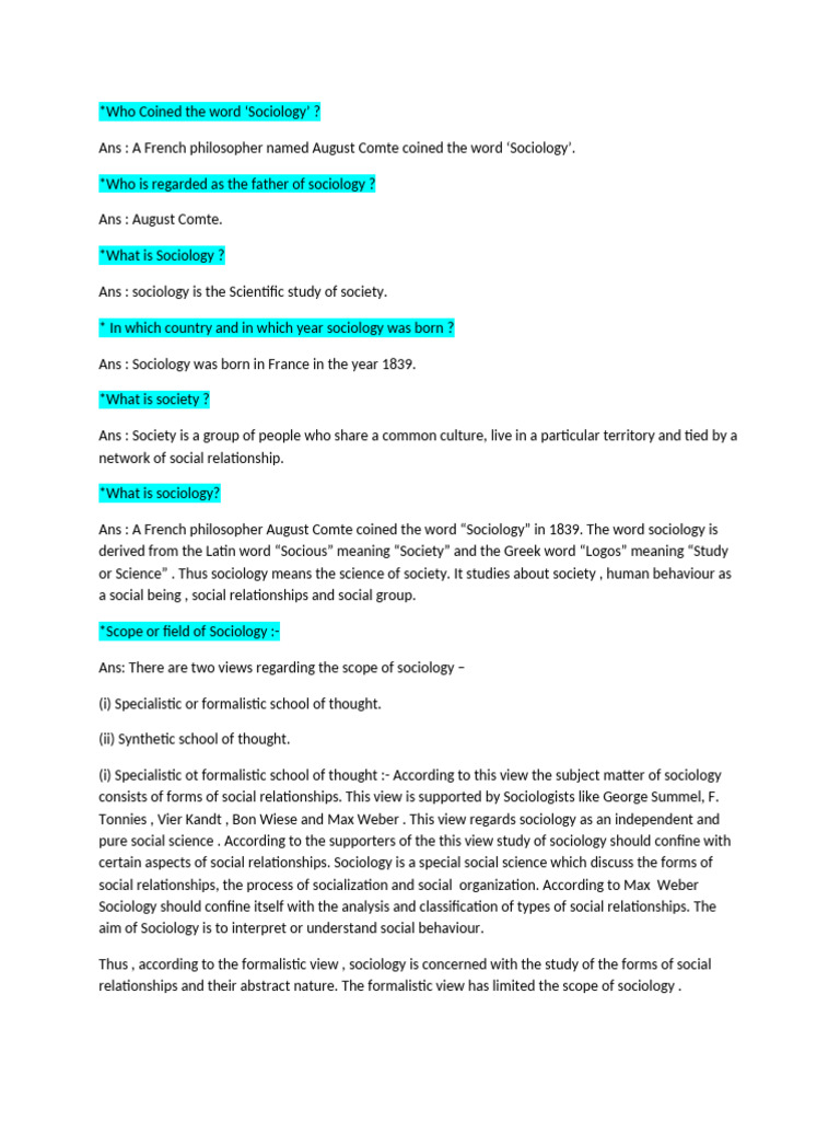 Sociology Notes (1st Chap Class 11) - WPS Office | PDF | Sociology ...