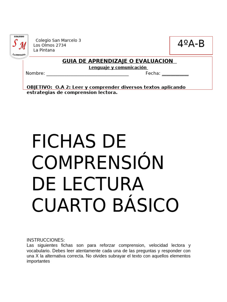 Fichas de Lectura Semana Lista | PDF