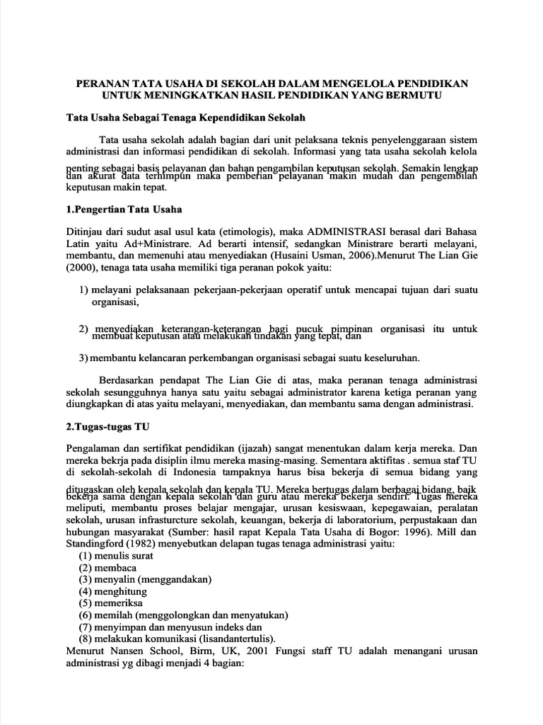 PDF Peranan Tata Usaha Di Sekolah Dalam Mengelola Pendidikan Untuk ...
