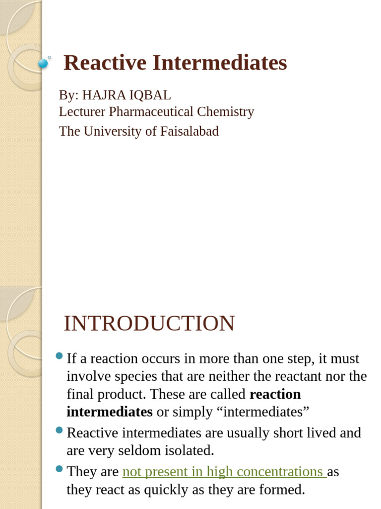 Reactive Intermediates | PDF | Radical (Chemistry) | Chemical Reactions