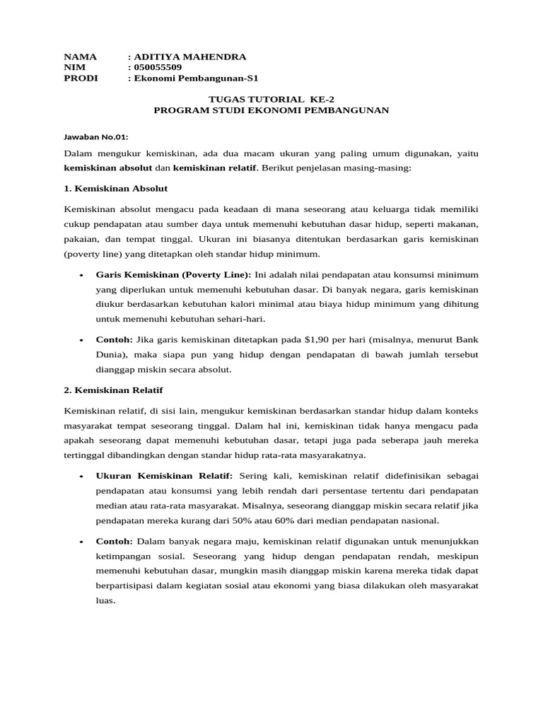 Tugas Tutorial Ke 2 Program Studi Ekonomi Pembangunan | PDF