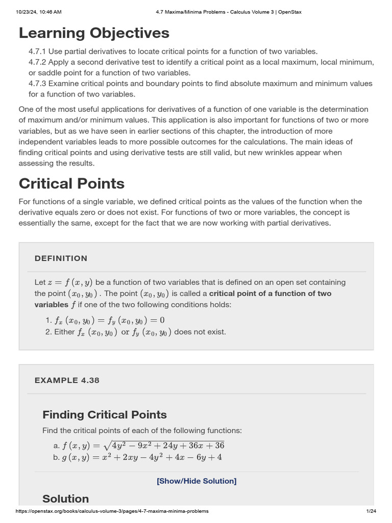 4.7 Maxima - Minima Problems - Calculus Volume 3 - OpenStax | PDF ...