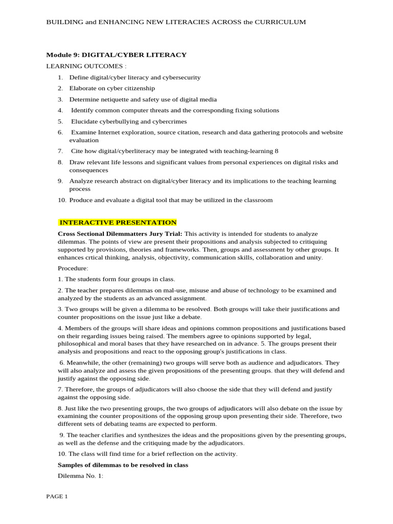 BENLAC Digital Cyber Literacy | PDF | Cyberbullying | Cybercrime