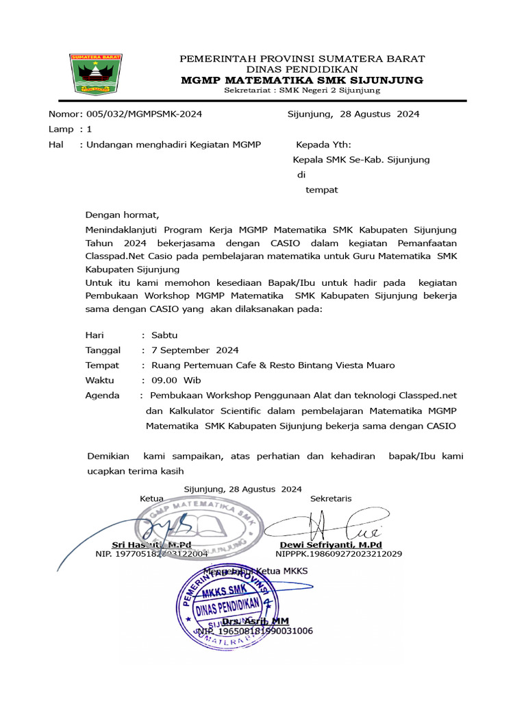 Undangan Kepsek Dengan Casio 2024 | PDF