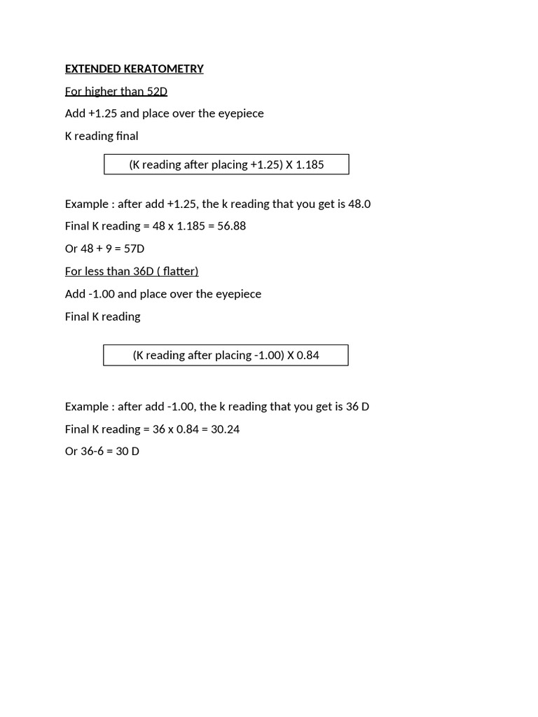 Extended Keratometry K Readings Guide | PDF