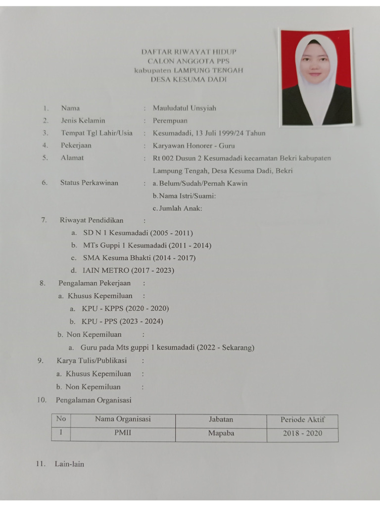 Daftar Riwayat Hidup Pps | PDF