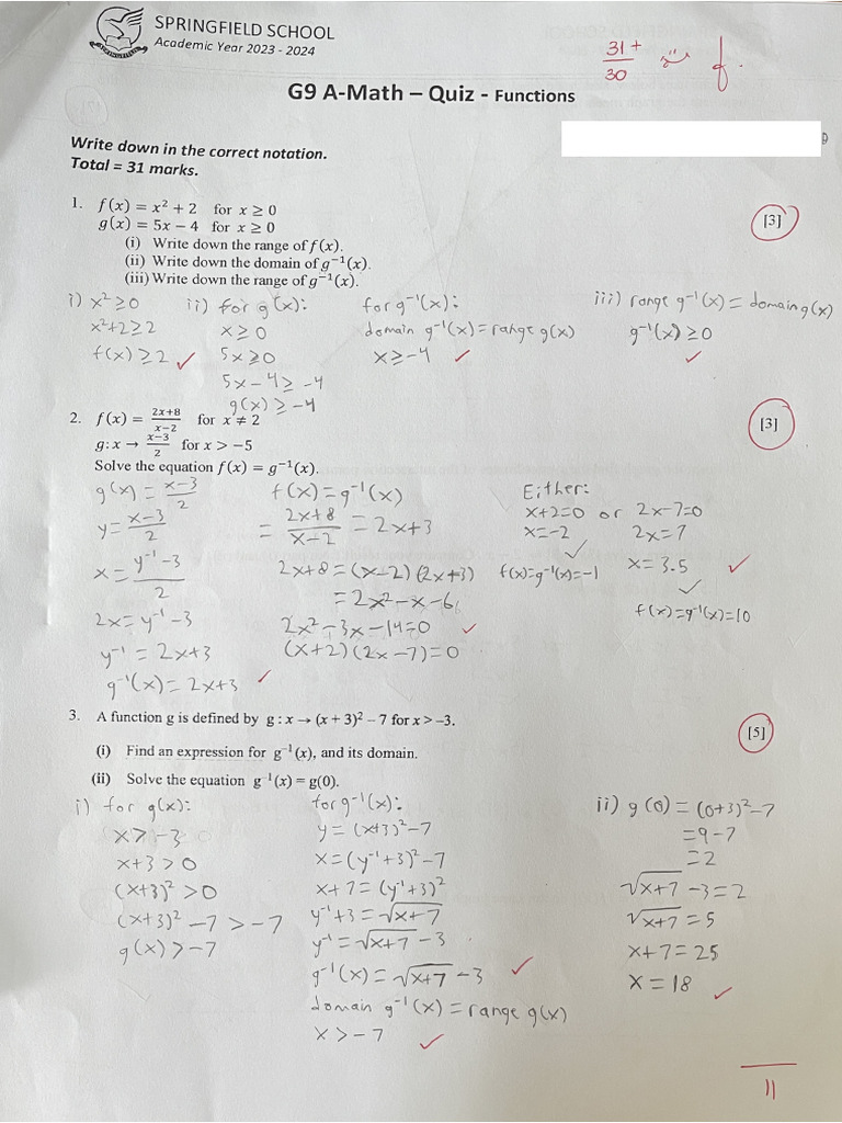 Answer Key - Quiz Functions | PDF