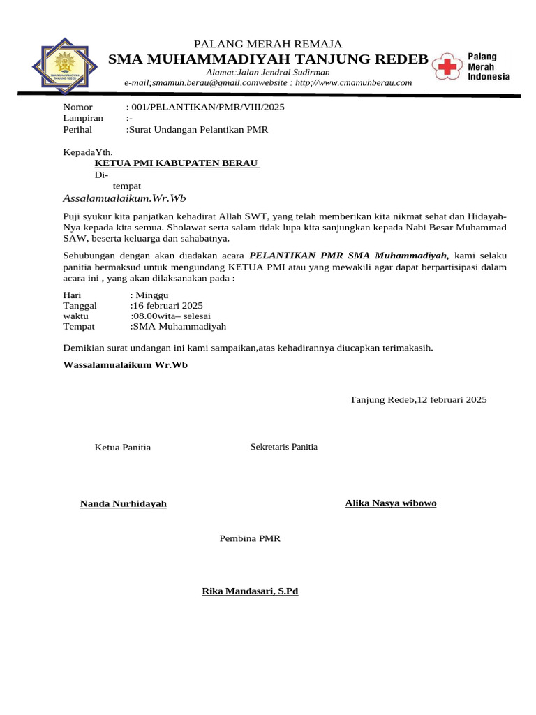 Surat Undangan PMR Untuk Pmi | PDF
