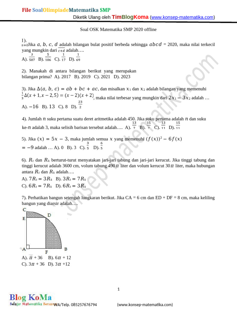 2020 (Offline) Soal Osk Matik SMP | PDF