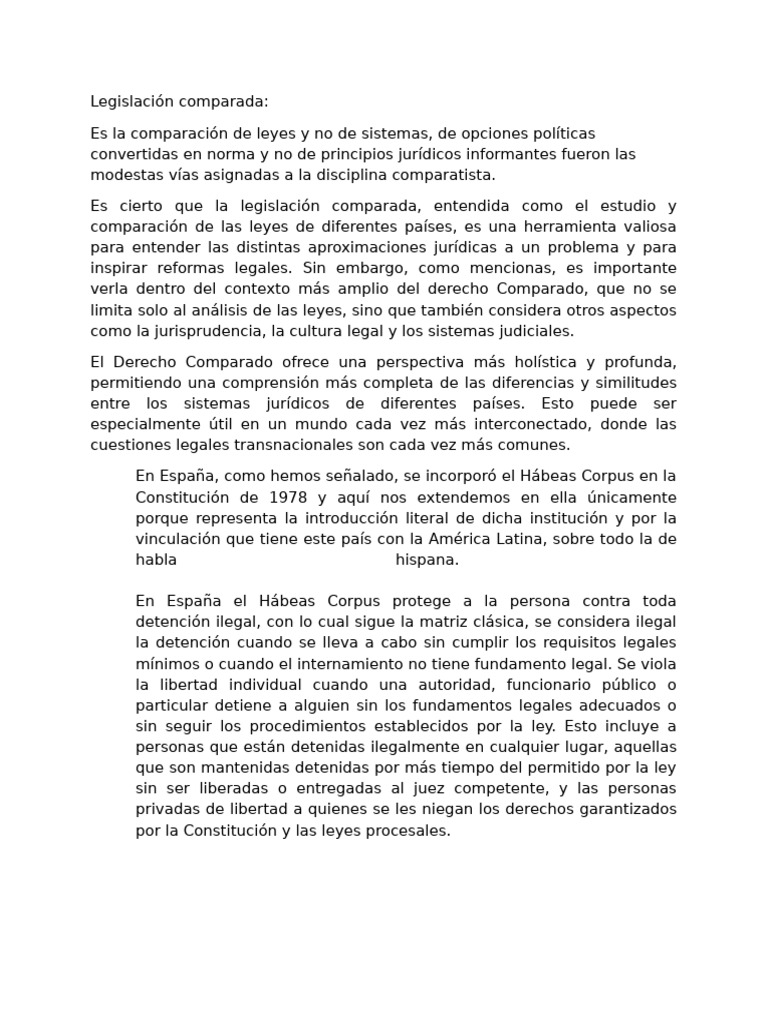 Legislación Comparada | PDF | Habeas corpus | Ley comparativa